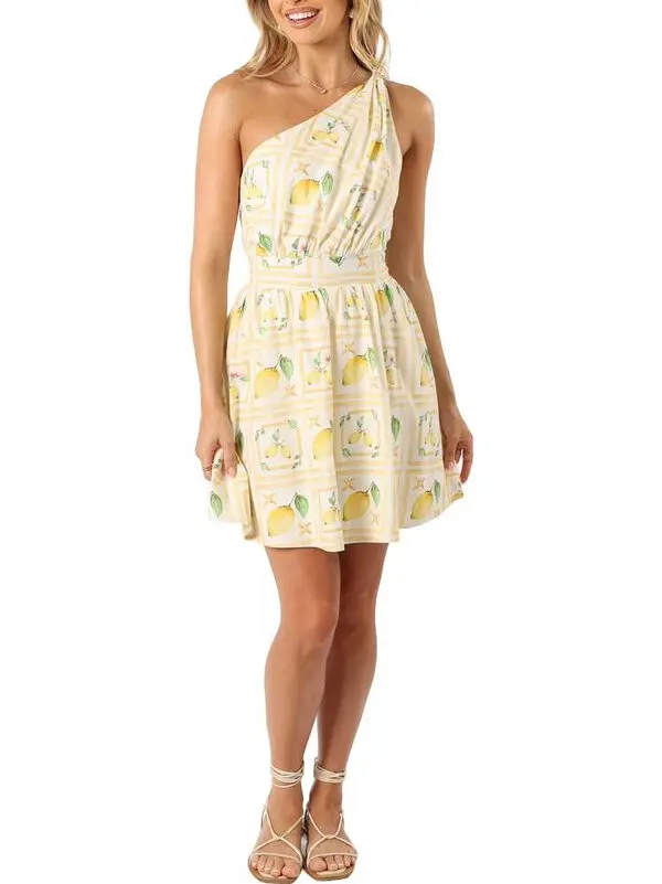PETAL & PUP Cintrico Print One-shoulder Cotton Minidress - Lemon