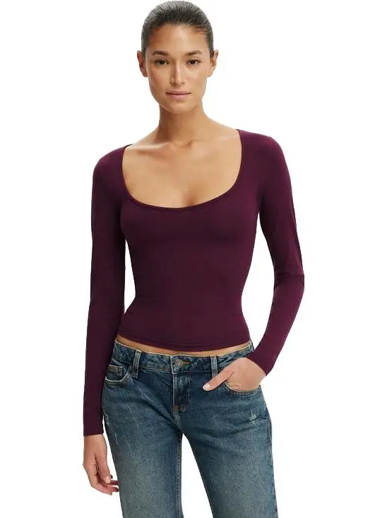 COTTON ON Hold Me Long Sleeve Top - Blackberry Belle