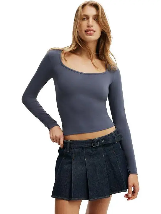 COTTON ON Hold Me Long Sleeve Top - Blue Slate