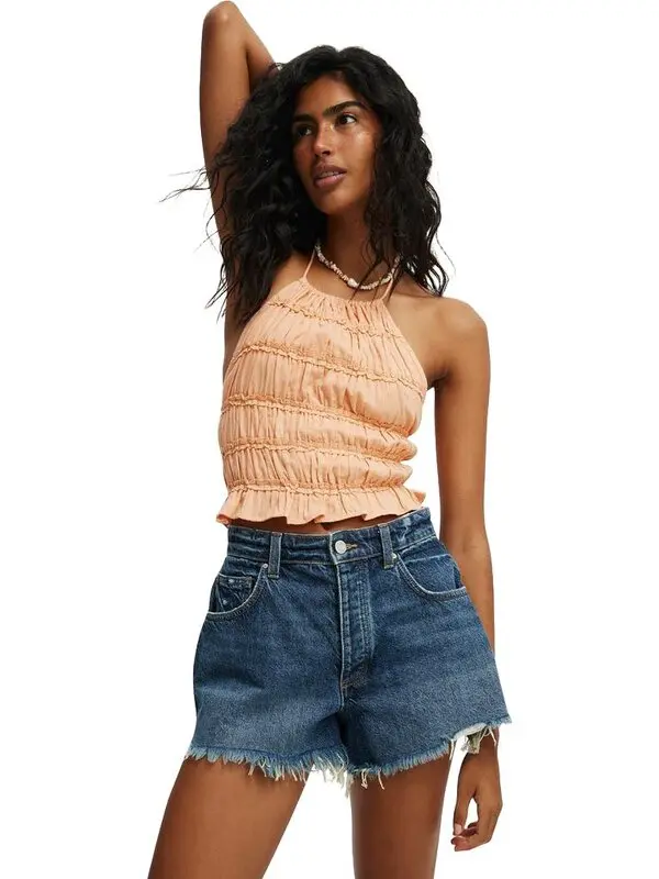 COTTON ON Multi Frill Detail Halter Top - Soft Orange