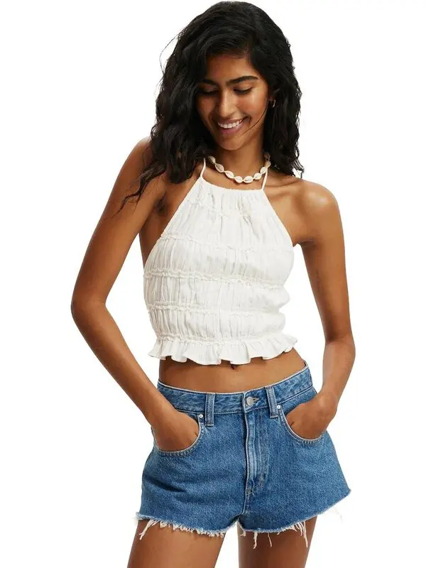 COTTON ON Multi Frill Detail Halter Top - White