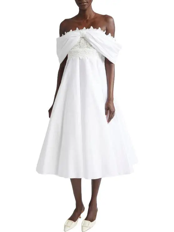 Giambattista Valli Off-the-shoulder Fit-and-flare Dress With Lace Trim - Optical White