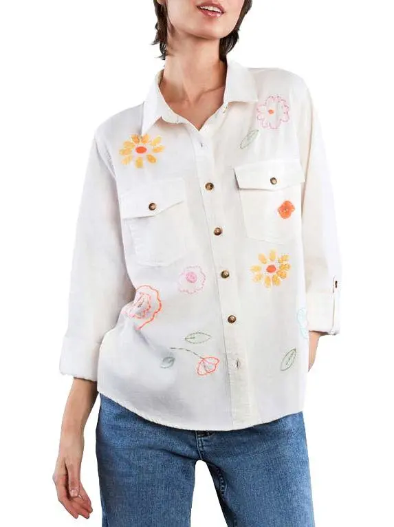 BILLY T Embroidered Button-up Shirt - Cloud