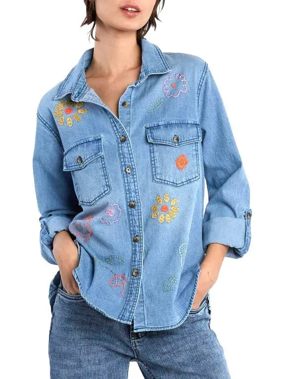 BILLY T Embroidered Button-up Shirt - Denim