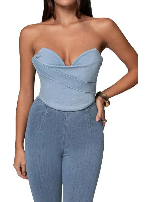 JLUXLABEL Strapless Denim Bustier Top - Light Wash