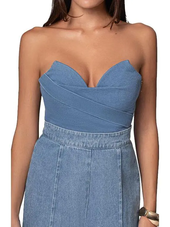 JLUXLABEL Strapless Denim Bustier Top - Medium Wash
