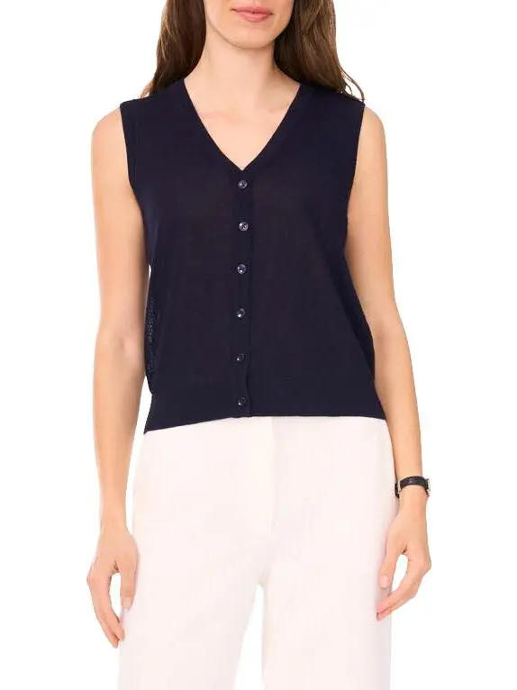 Halogen Sleeveless Button-up Sweater - Classic Navy