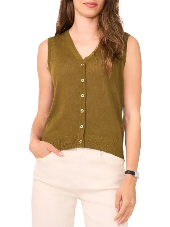 Halogen Sleeveless Button-up Sweater - Olive Moss