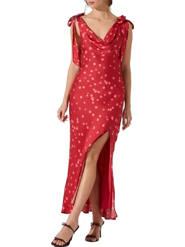 Astr The Label Allexina Tie Shoulder Maxi Dress - Red Polka