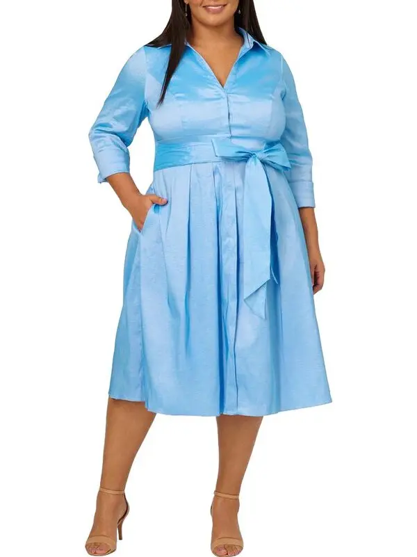 Adrianna Papell Stretch Taffeta Midi Shirt Dress - Bluebell