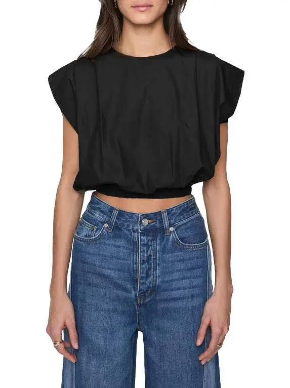 Rebecca Minkoff Holly Pleated Poplin Crop Top - True Black