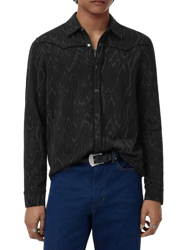 John Varvatos Miner Jacquard Snap-up Western Shirt - Black