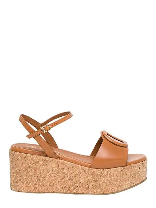 Santoni Leather Wedge Sandals - Light Brown