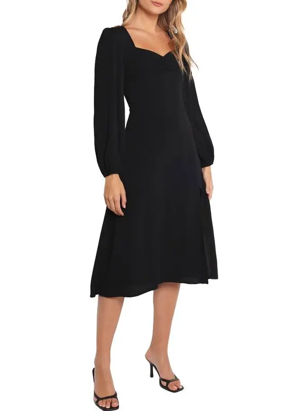 PETAL & PUP Franklin Long Sleeve Midi Dress - Black