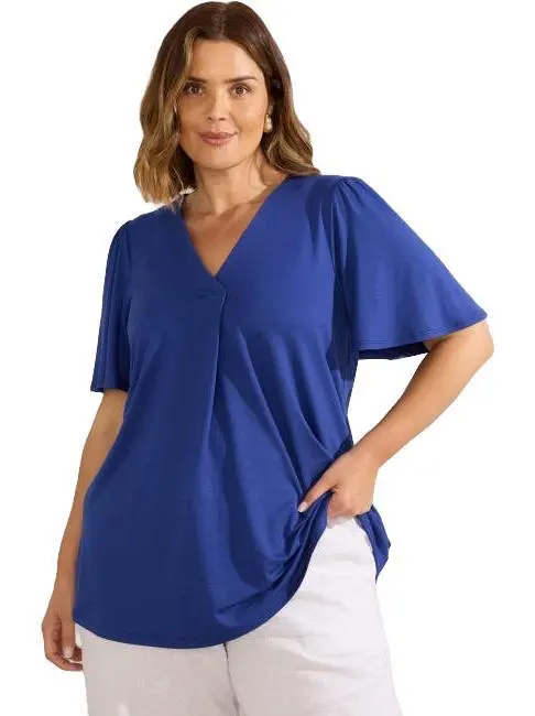 LIVE UNLIMITED Jersey Flutter Sleeve V-neck T-shirt - Blue