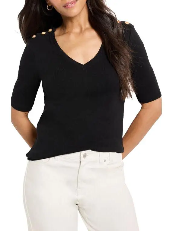 NIC+ZOE Button Shoulder Elbow Sleeve T-shirt - Black Onyx