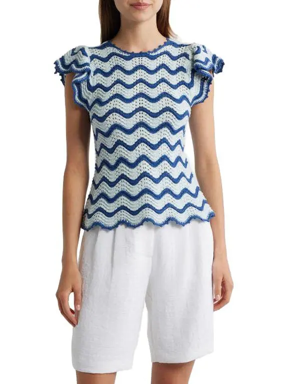 Rails Peplum Striped Sweater - Azure Scallop