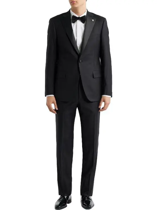 HERITAGE GOLD Regular Fit Notched Lapel Wool Tuxedo - Black