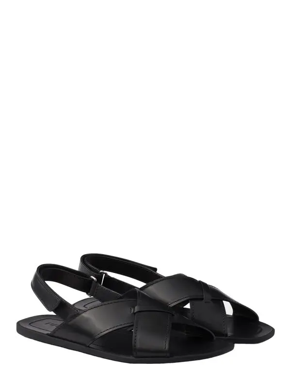Prada Decò Leather Crisscross Sandals - Black