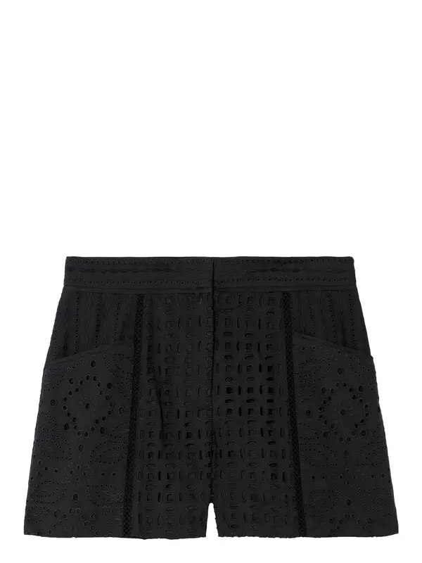 Veronica Beard Fabian Broderie Anglaise Cotton Shorts - Black