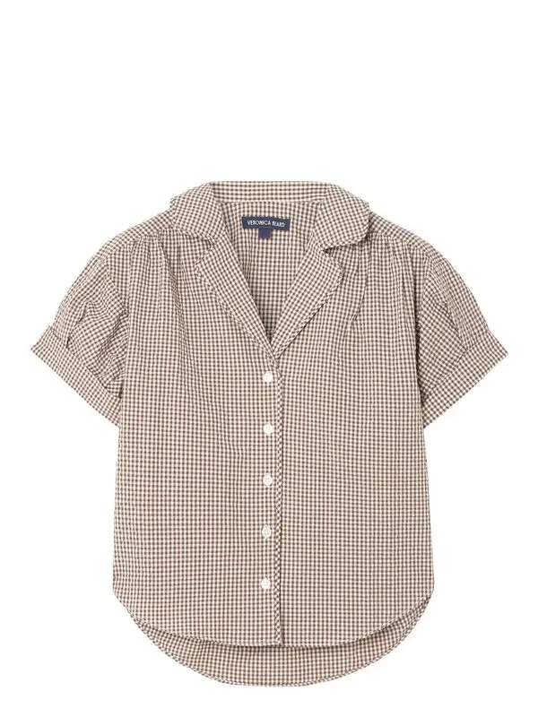 Veronica Beard Ilene Gingham Cotton-blend Blouse - Brown