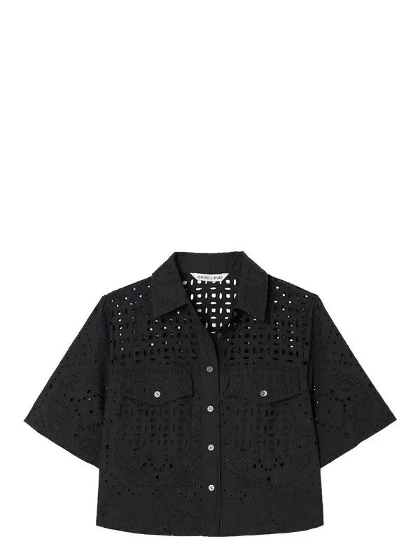 Veronica Beard Spruce Cropped Broderie Anglaise Cotton Shirt - Black