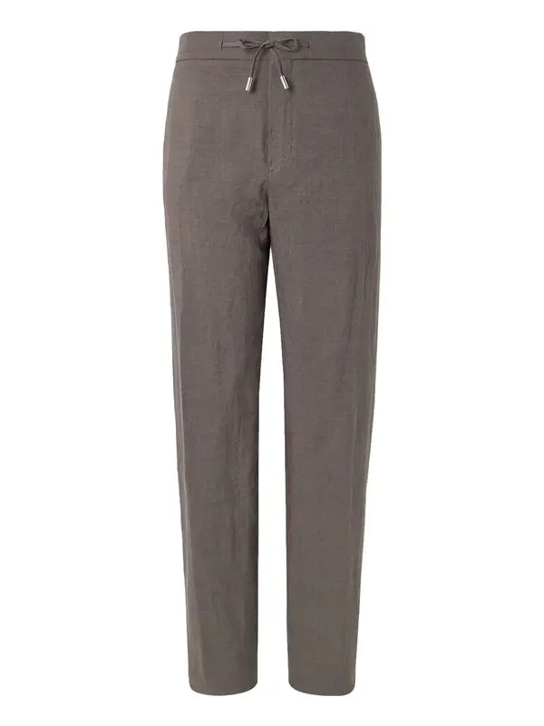Mr P. James Straight-leg Slub Linen Drawstring Trousers - Gray