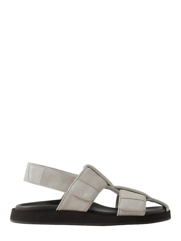 John Lobb Milford Leather-trimmed Suede Sandals - Gray