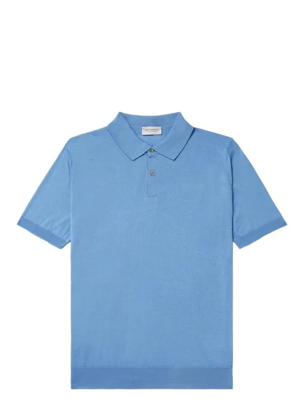 John Smedley Leyburn Merino Wool And Sea Island Cotton-blend Gauze Polo Shirt - Blue
