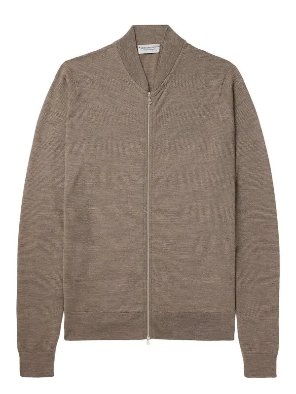 John Smedley Merino Wool Zip-up Cardigan - Neutrals