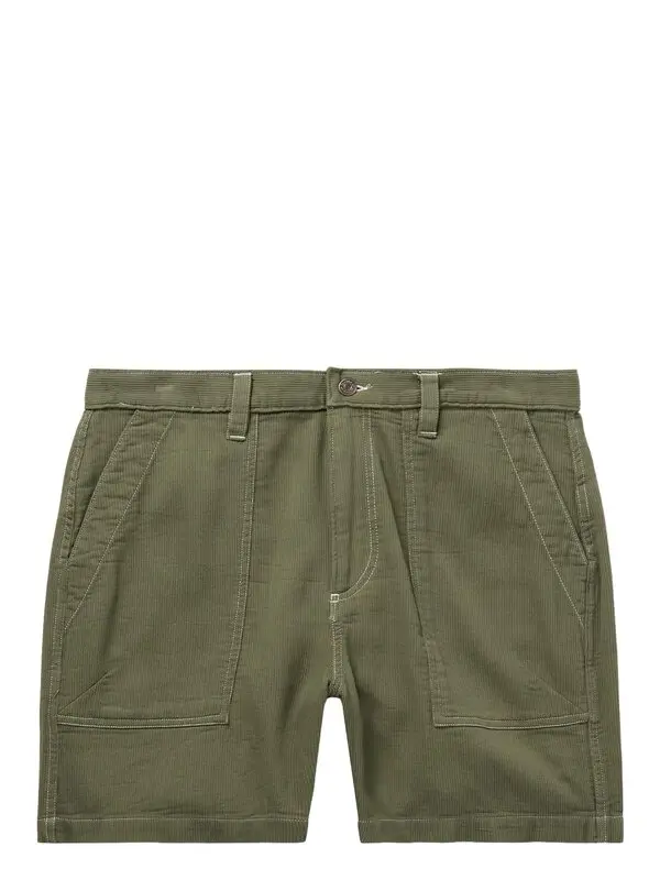 CORRIDOR Bedford Straight-leg Ribbed Cotton Shorts - Green