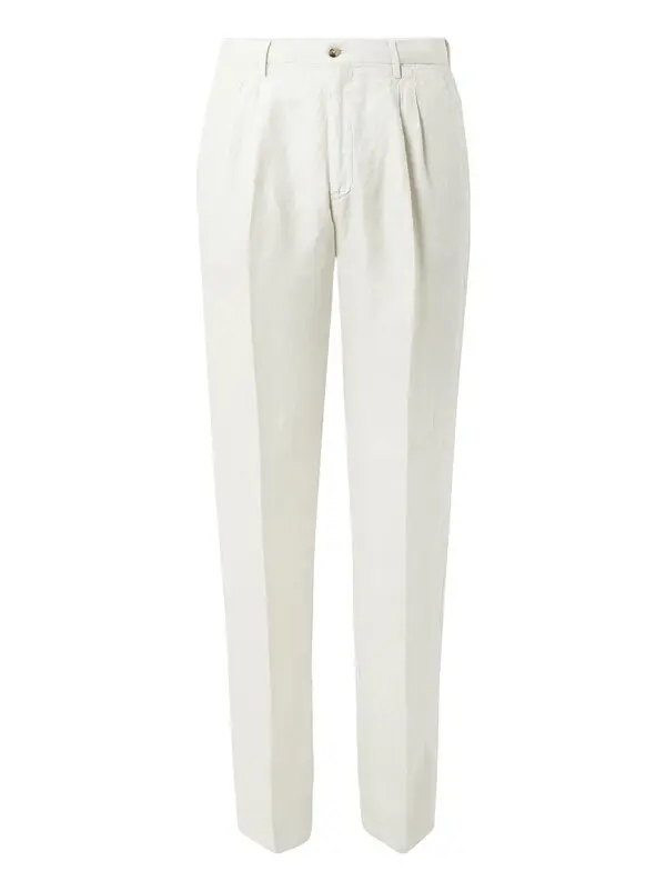 Boglioli Slim-fit Pleated Herringbone Linen Trousers - Neutrals