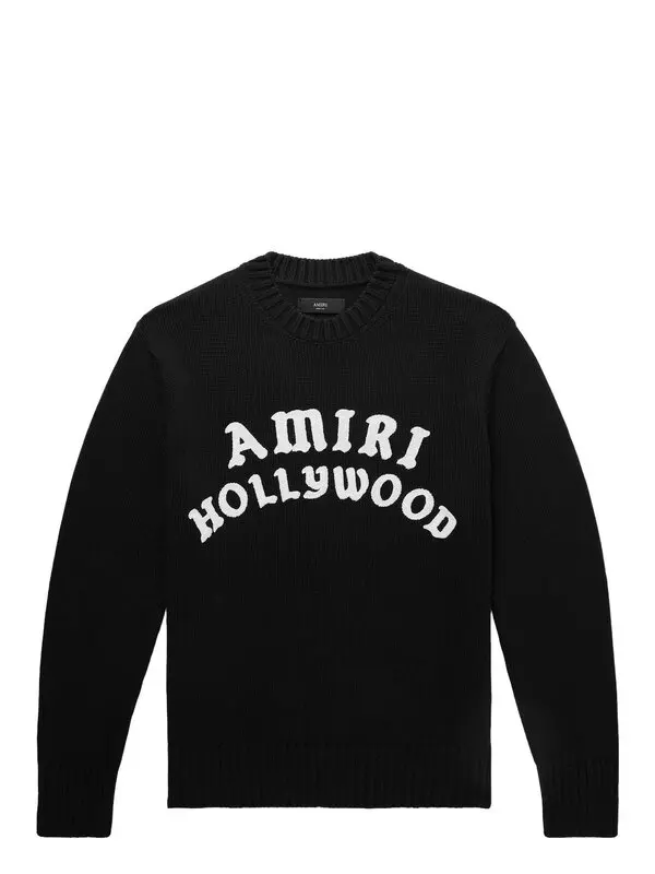 Amiri Hollywood Logo-embroidered Cotton Sweater - Black