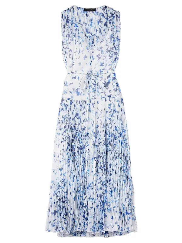 Proenza Schouler Pat Pleated Printed Crepon Maxi Dress - Blue