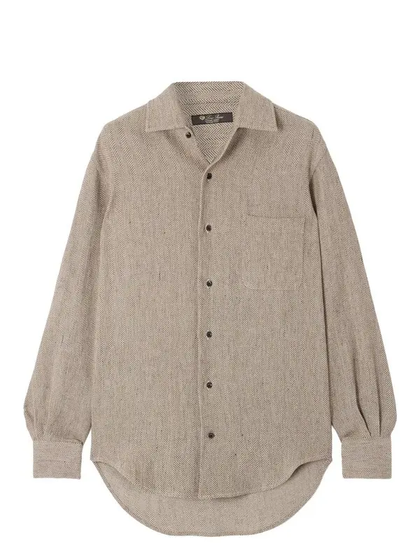 Loro Piana André Herringbone Linen Shirt - Brown