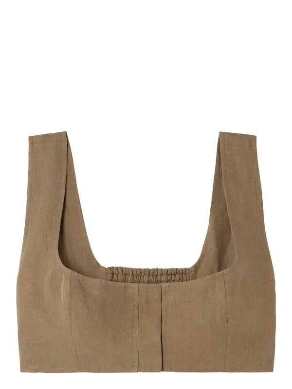 Le Kasha Jirja Cropped Linen Top - Brown