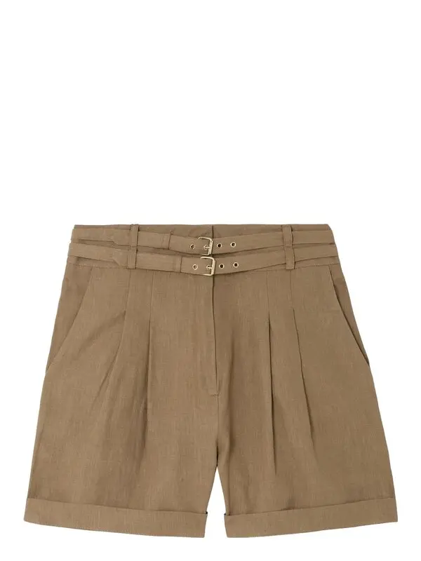 Le Kasha Aqiva Belted Pleated Linen Shorts - Brown