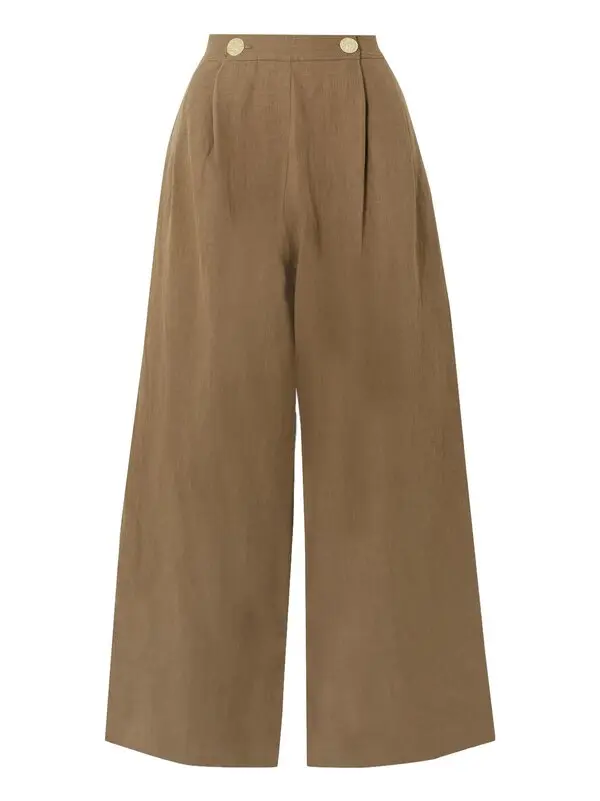 Le Kasha Minuf Pleated Wide-leg Linen Pants - Brown