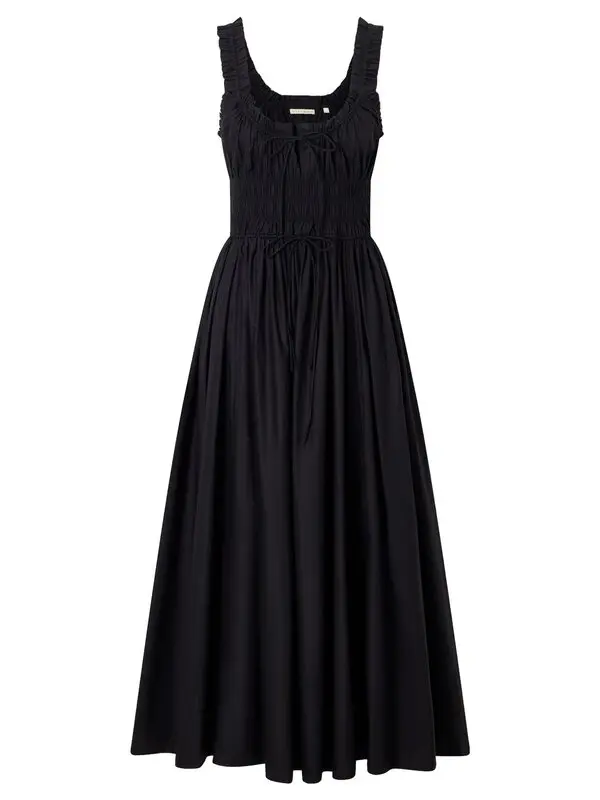 DÔEN Emmaretta Shirred Organic Cotton-voile Midi Dress - Black