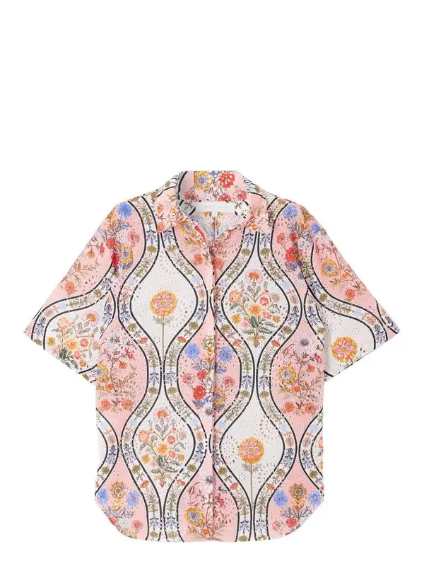 Borgo De Nor Akari Printed Broderie Anglaise Cotton Shirt - Pink