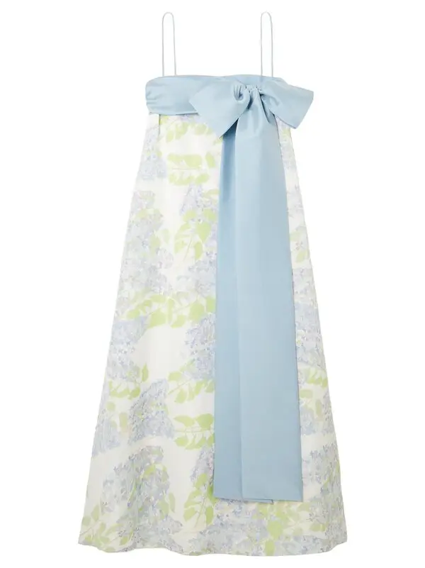 Bernadette Bailey Floral-print Taffeta Gown With Bow - Blue