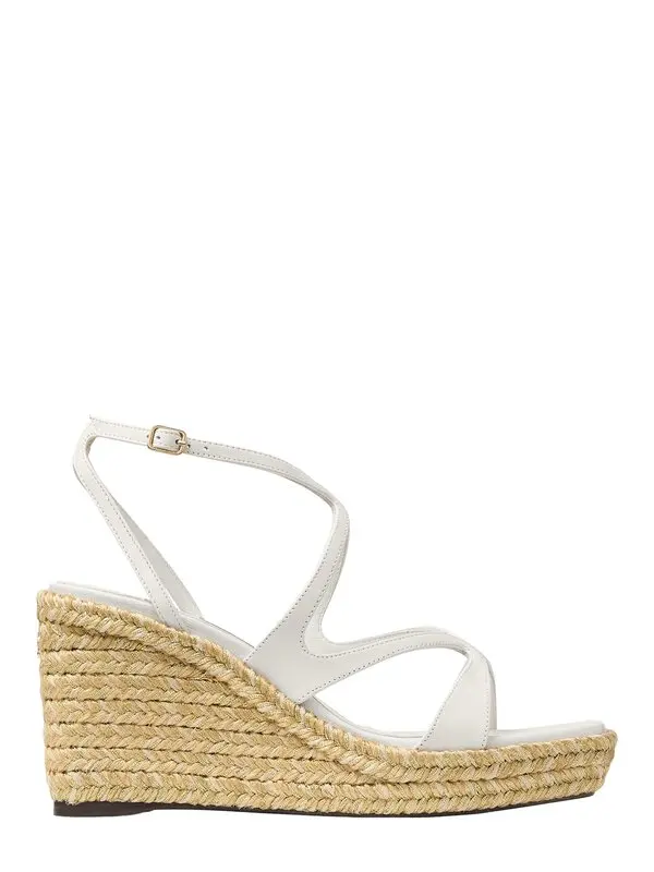 JIMMY CHOO Ayla 85 Leather Wedge Sandals - White