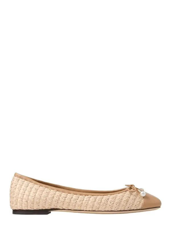JIMMY CHOO Elme Leather Raffia Ballet Flats - Beige