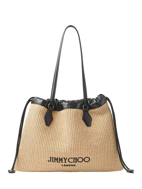 JIMMY CHOO Large Raffia Drawstring Tote Bag - Beige