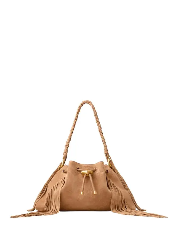 JIMMY CHOO Medium Cinch Suede Bucket Bag - Beige