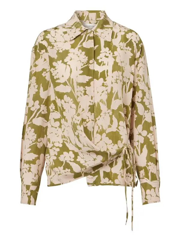 Victoria Beckham Printed Gathered Silk Blouse - Green