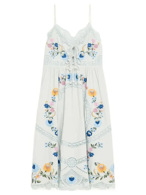 Sea Celia Floral Embroidered Slip Dress - Sky