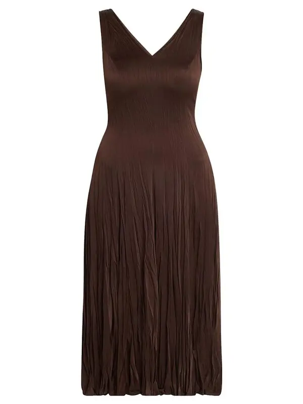 Michael Kors Crushed Satin V-neck Dress - Chocolate