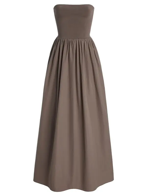 Matteau Strapless Knit And Cotton Maxi Dress - Taupe