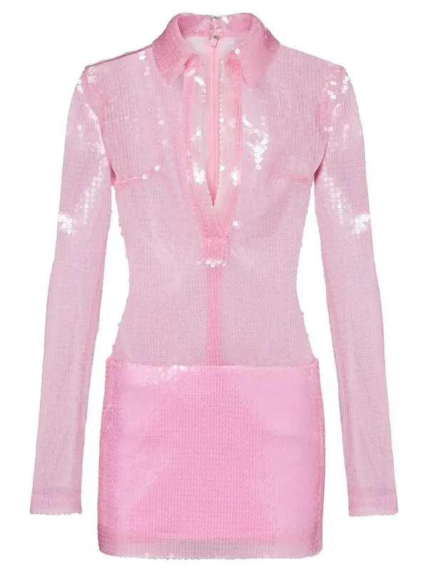 David Koma Sequined Polo Dress - Pink
